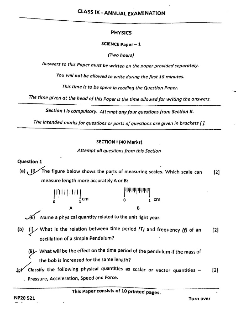 Icse Class 9 Physics Science Np20 521 2020 | PDF
