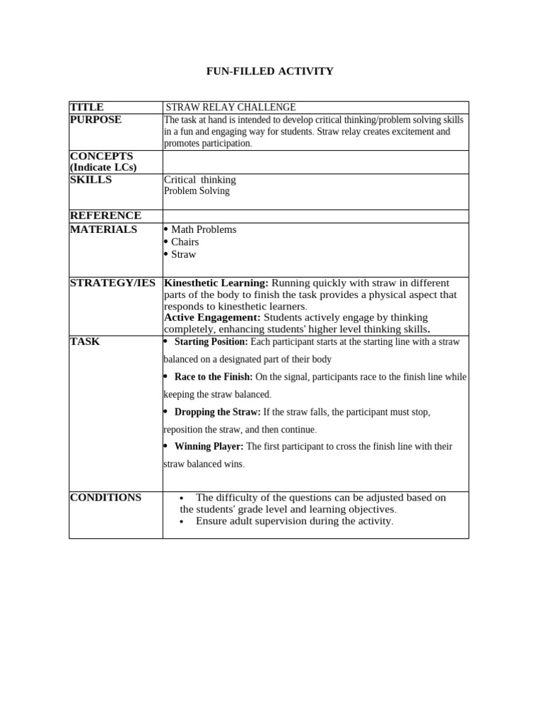 Straw Relay Challenge | PDF