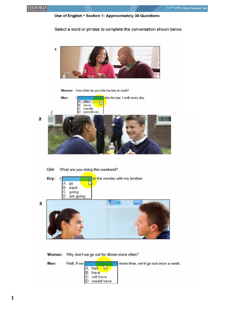 Oxford Placement Test Pages 1 | PDF