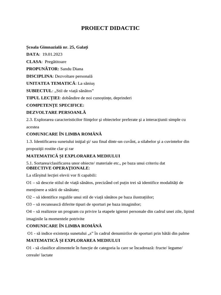 Proiect Didactic DP 19 IAN SANDU Diana | PDF