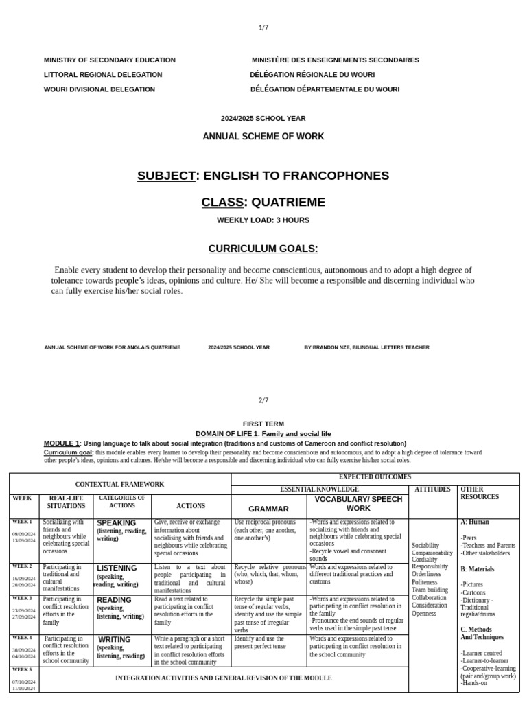 Progression Sheet 4eme | PDF