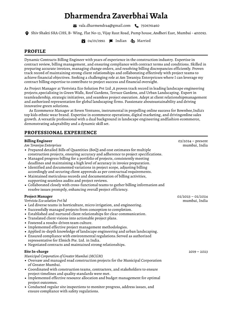 Dharmendra Zaverbhai Wala Resume 20240722 | PDF