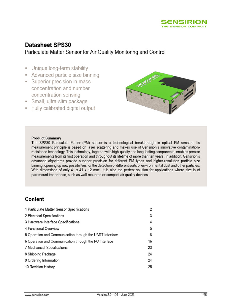 Sensirion PM Sensors Datasheet SPS30 | PDF