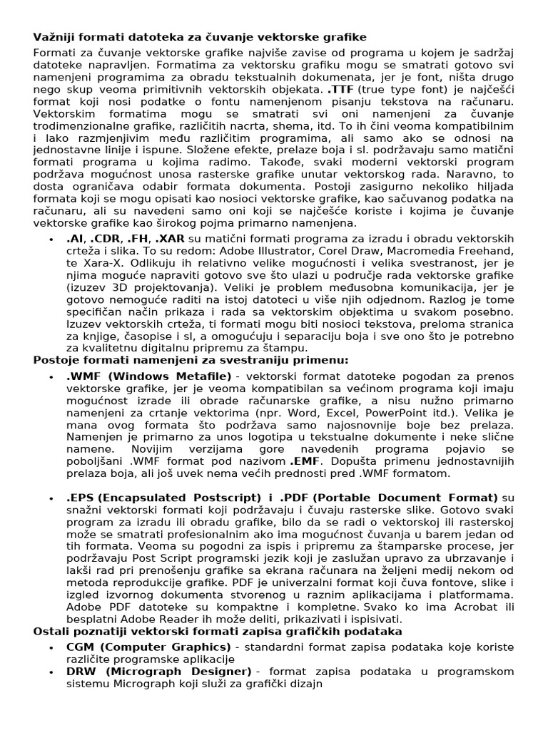 Važniji Formati Datoteka Za Čuvanje Vektorske Grafike | PDF