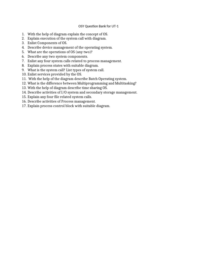 OSY Question Bank for UT1 | PDF