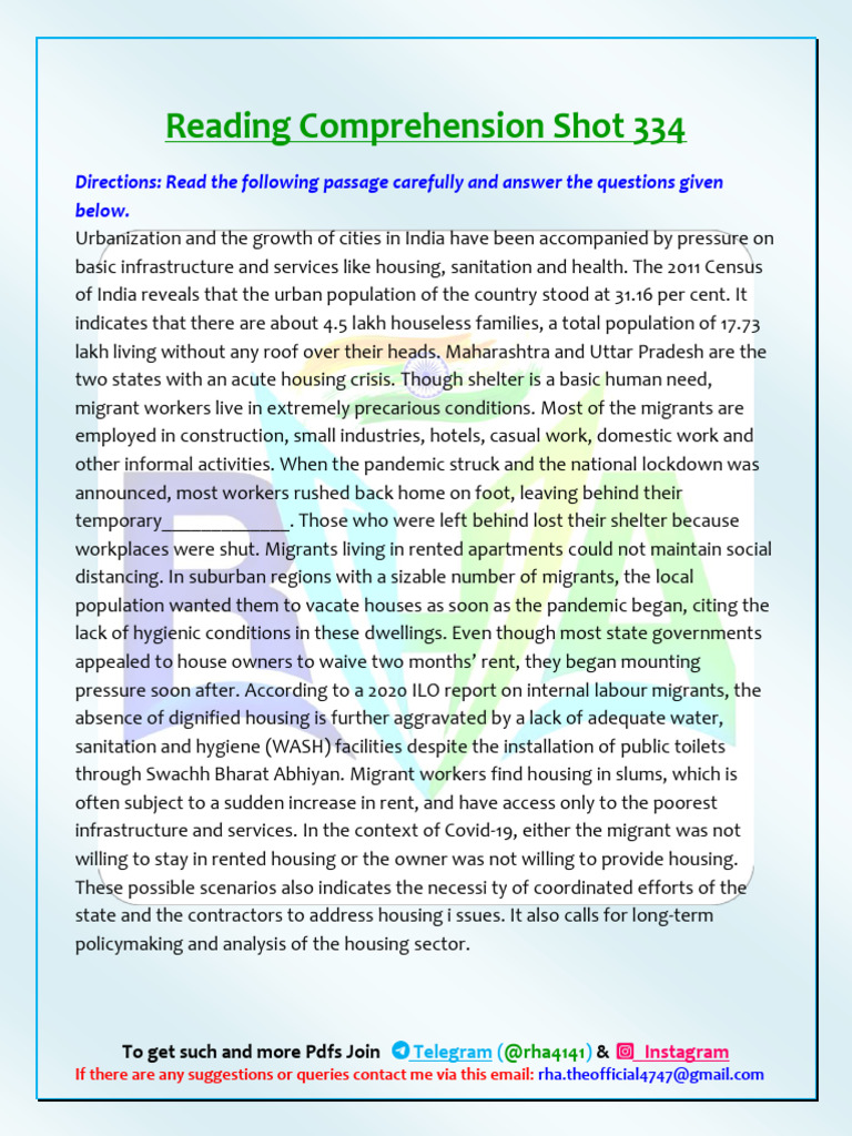 Reading Comprehension Shot 334 | PDF
