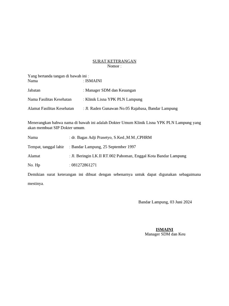 Surat Keterangan Kerja Pembuatan Sip | PDF