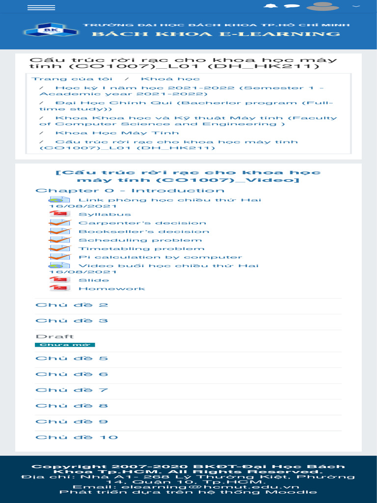 Khóa Học Cấu Trúc Rời Rạc Cho Khoa Học Máy Tính (CO1007) - L01 (DH - HK211) | PDF