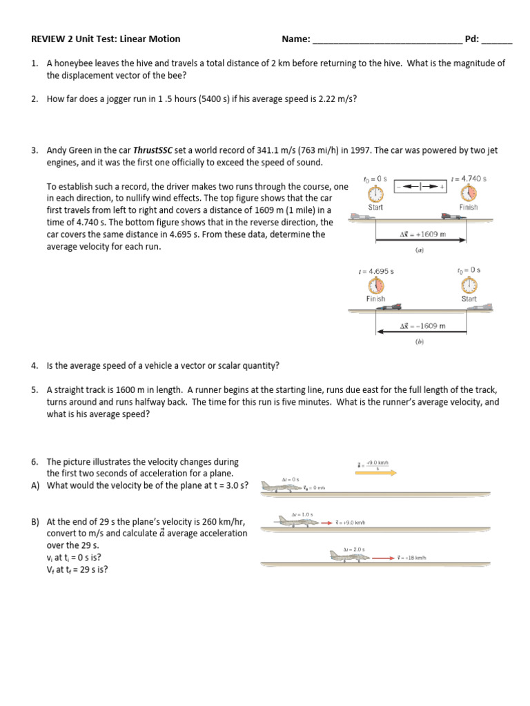 Unit Review 2 Linear Motion | PDF