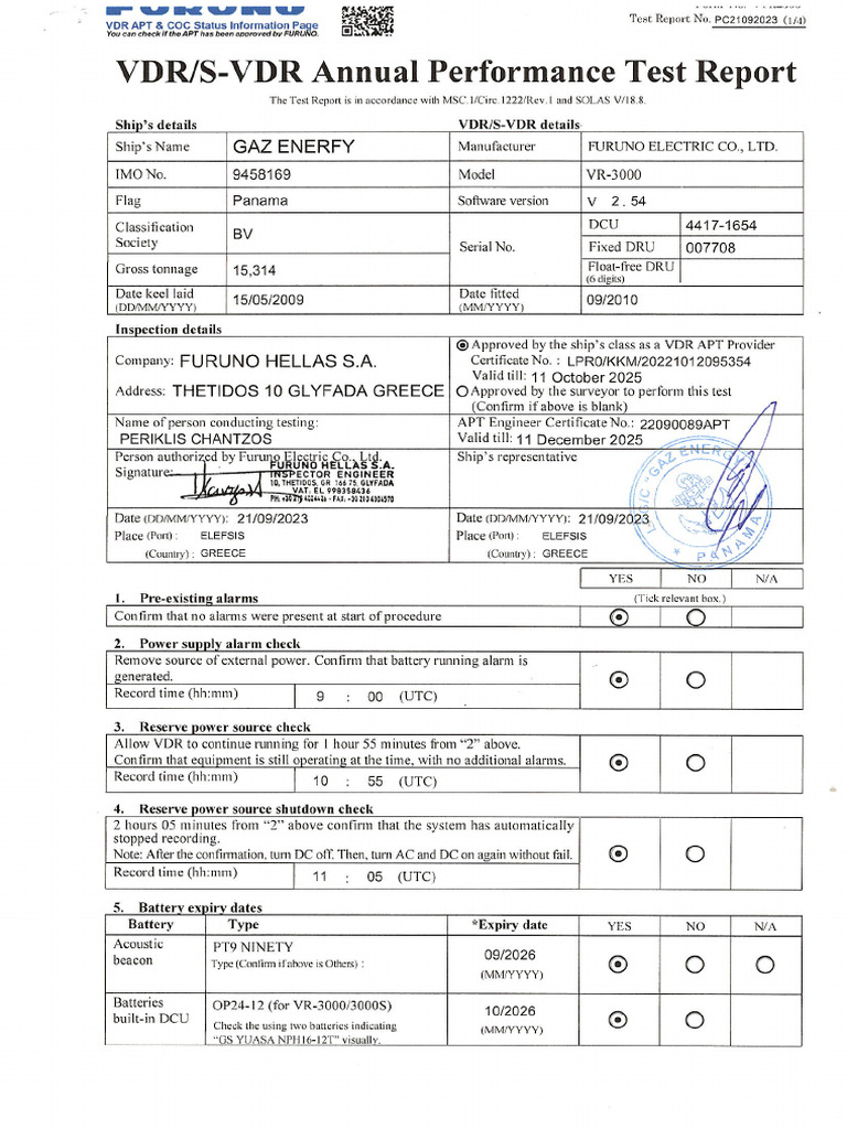 VDRS-VDR Annual Performance Test Report | PDF