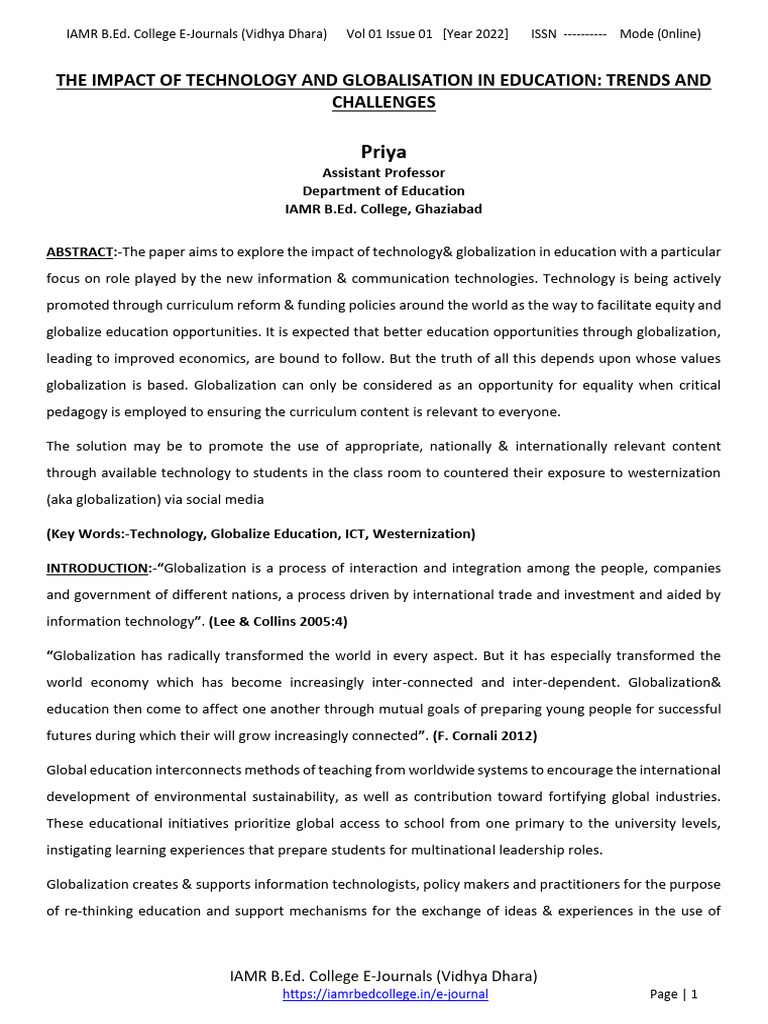 Article-Impact of Technology and Globalisation in Education | PDF