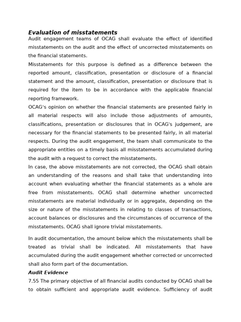 Evaluation of Misstatements and Audit Evidence | PDF | Audit ...