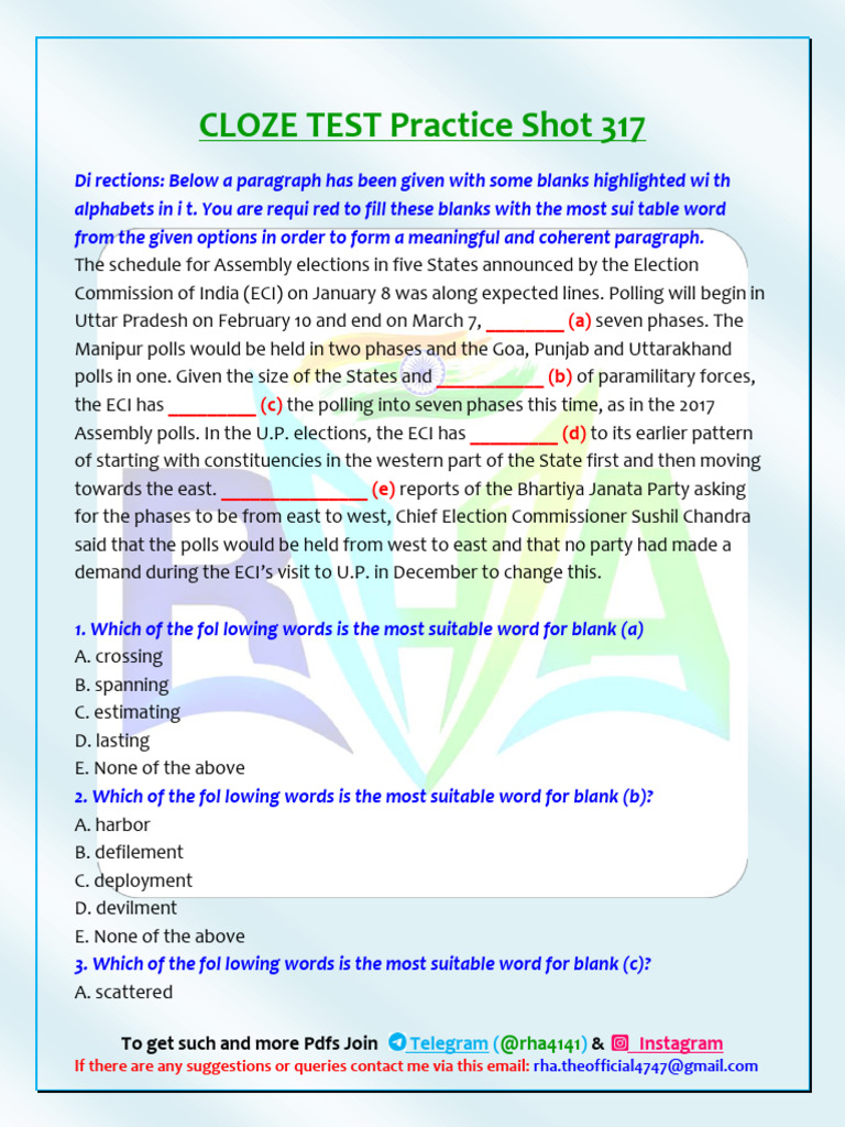 CLOZE TEST Practice Shot 317 | PDF