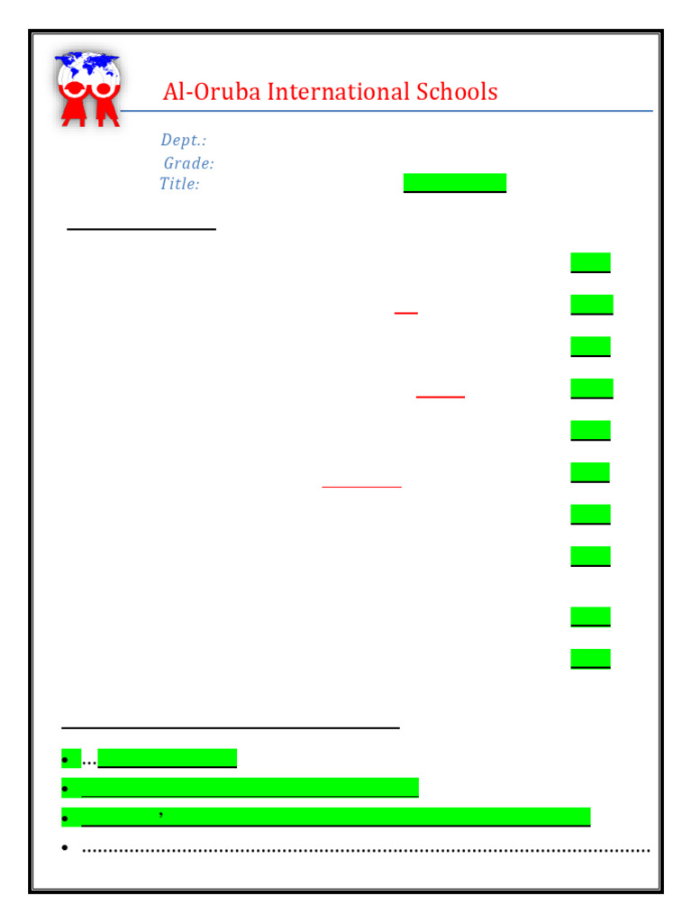 Grade 6 - Second Term - Final Practice Sheet - Model Answer. | PDF