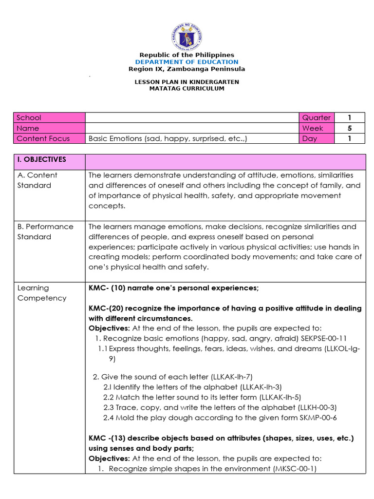 Q1 Week 5 Day 1 Matatag LP Final | PDF | Emotions | Experience