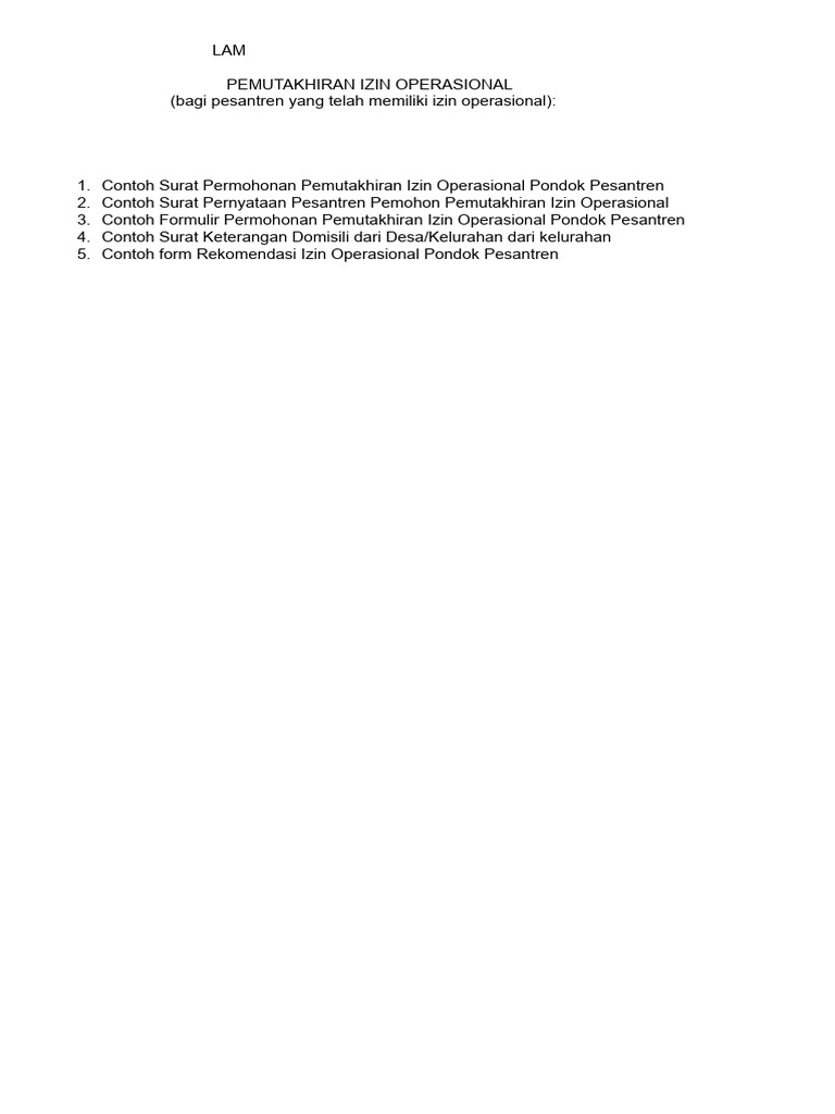 Form Izin Operasional Pondok Pesantren | PDF