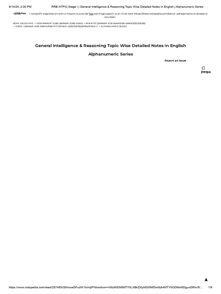 RRB NTPC - Stage I - General Intelligence & Reasoning Topic Wise ...