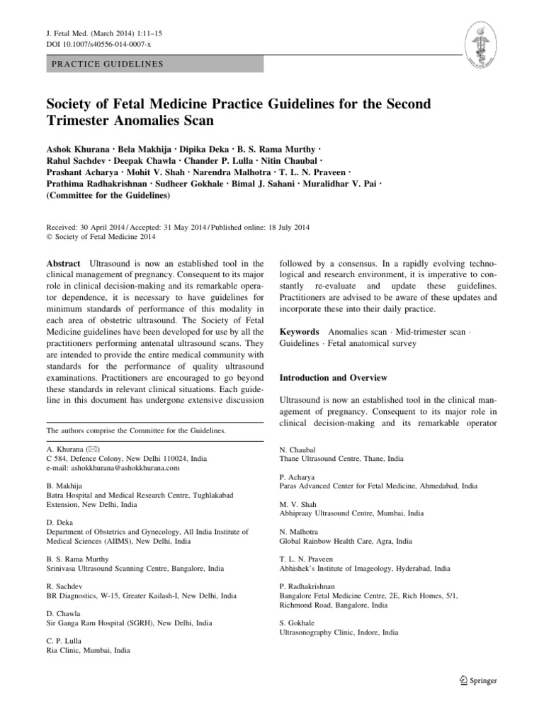 SFM Practice Guidelines For The Second Trimester Anomalies Scan | PDF