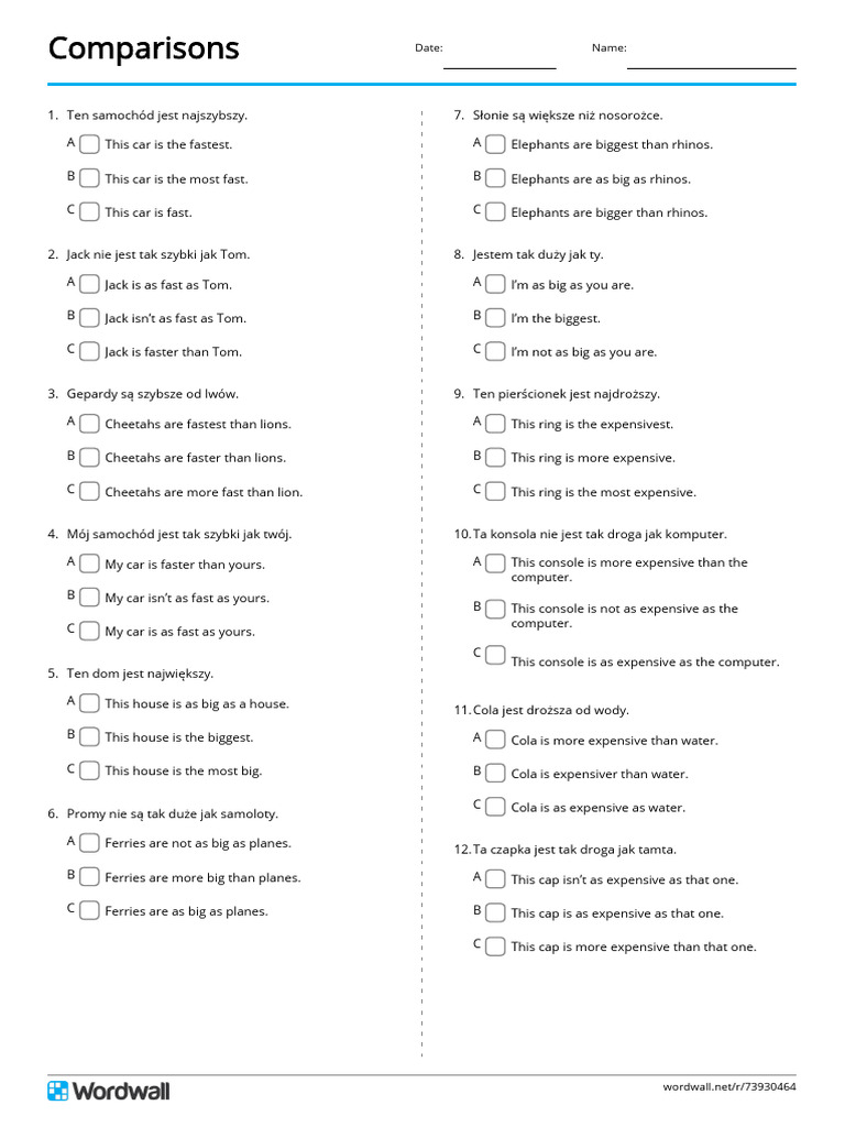 Comparisons Quiz | PDF