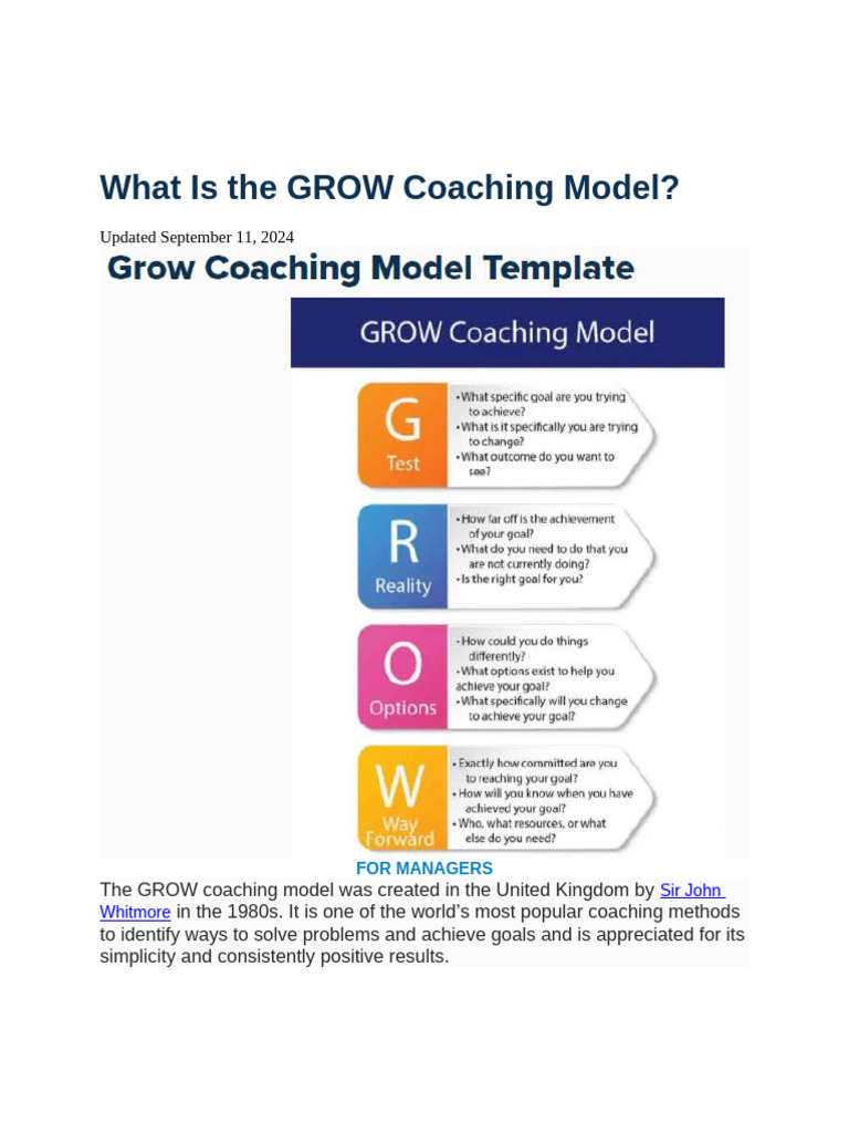 What Is The GROW Coaching Model | PDF