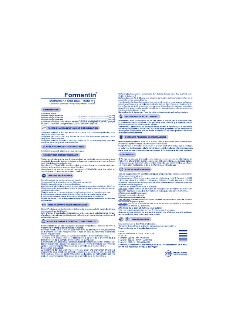 Notice Formentin 500mg Comp. Pelli. B 100 | PDF