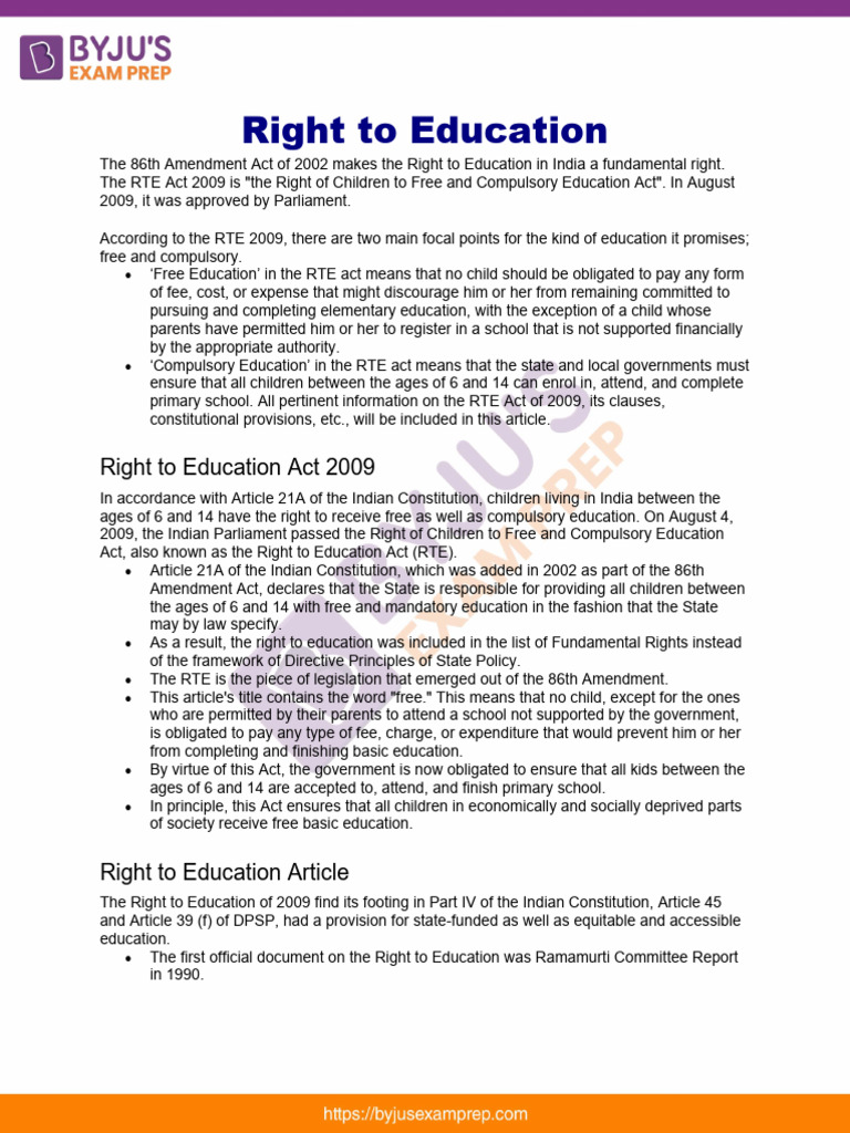 Right To Education Upsc Notes 58 | PDF | Justice | Crime & Violence