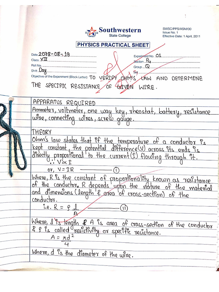 Physics Practical Grade12 | PDF