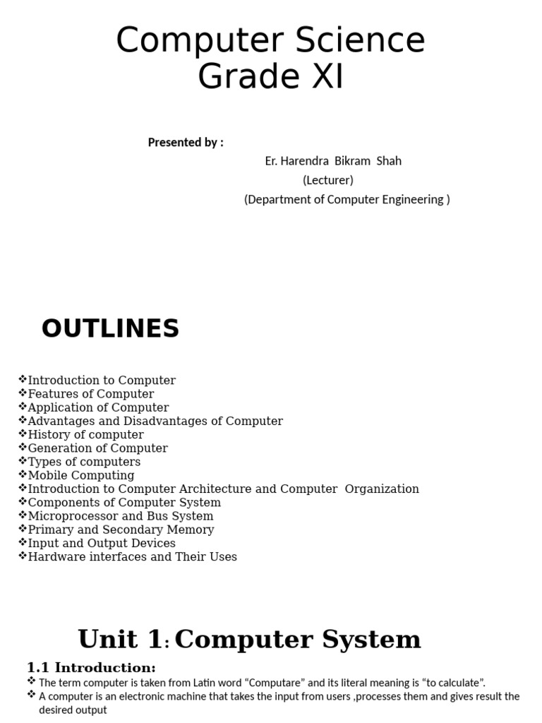 Computer XI UNIT 1 | PDF