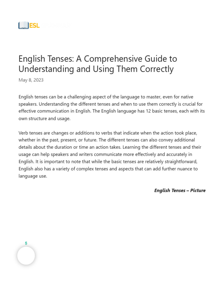 English Tenses - A Comprehensive Guide To Understanding and Using Them ...