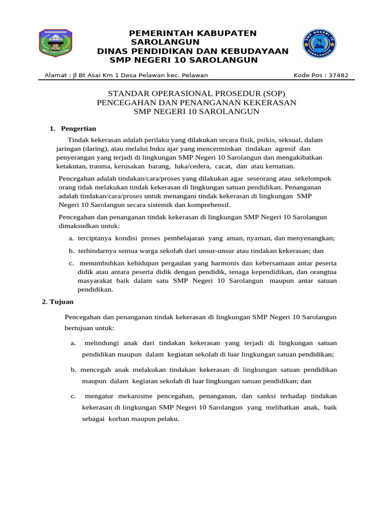 Sop TPPK SMP N 10 | PDF