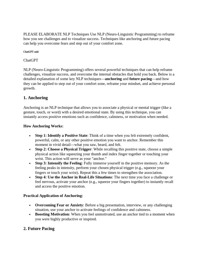 PLEASE ELABORATE NLP Techniques Use NLP | PDF