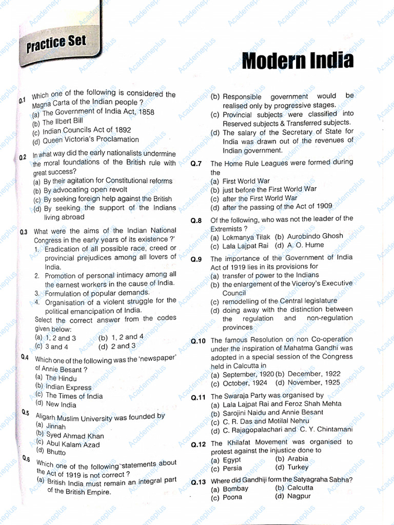 MCQ Set of Modern History (India) | PDF