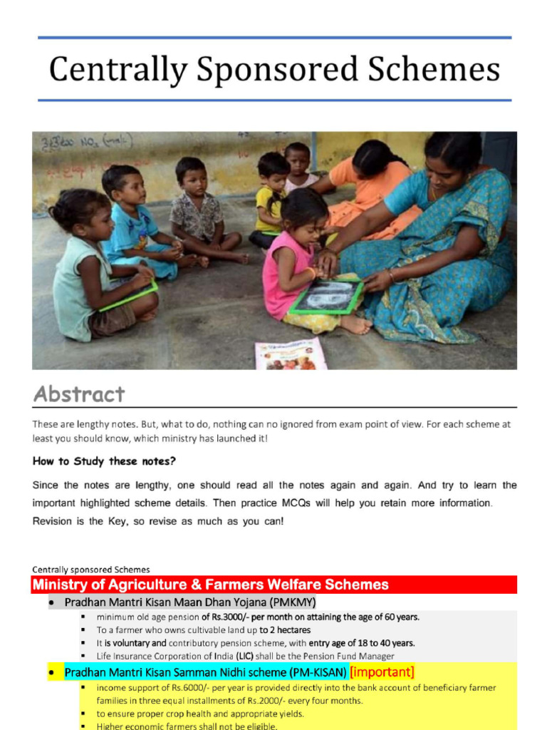 Centrally Sponsored Schemes | PDF