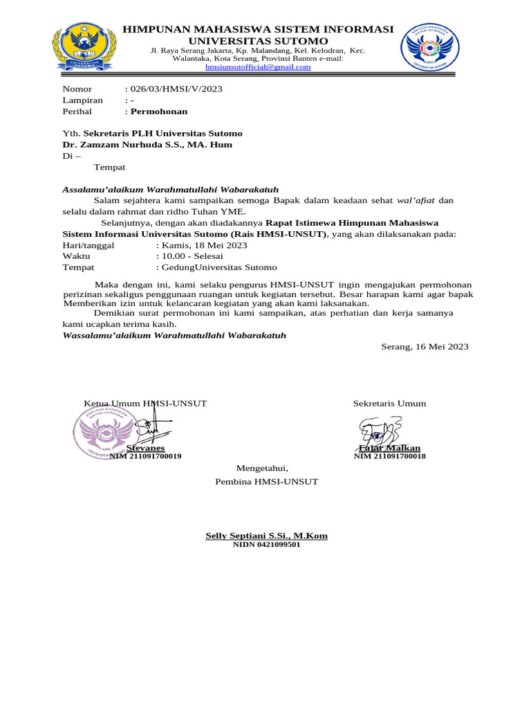 Surat 026 Permohonan Kegiatan | PDF