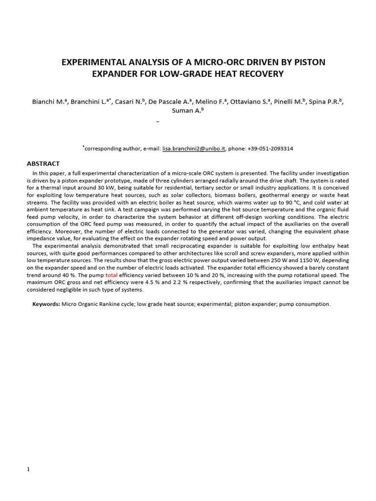 Experimental Analysis of A Micro-Orc Driven by Piston Expander For Low ...