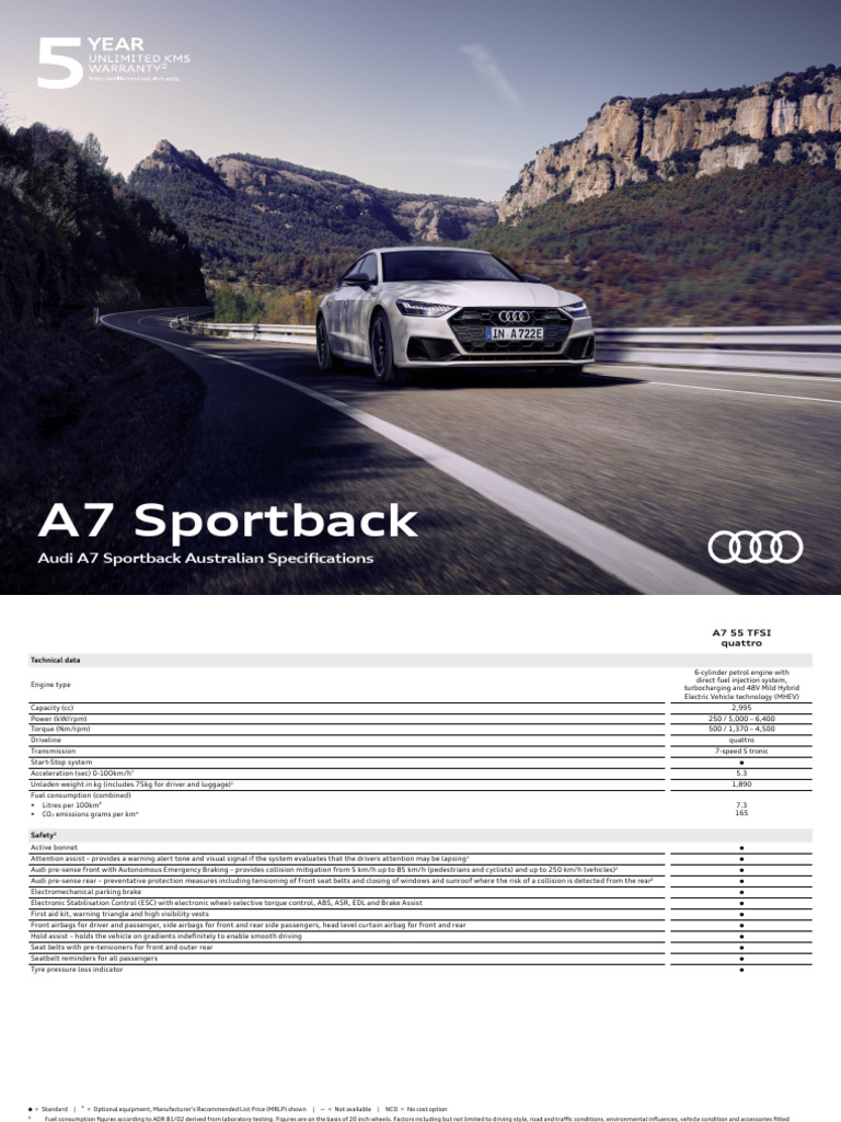 Audi A7 Specification Guide MY24 | PDF