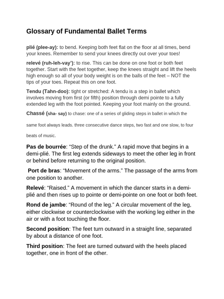 Glossary of Fundamental Ballet Terms | PDF | Physical Exercise ...