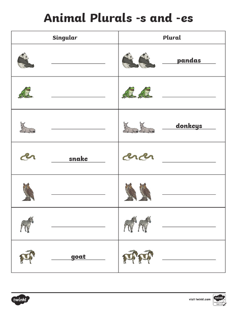 Animal Plurals S and Es | PDF