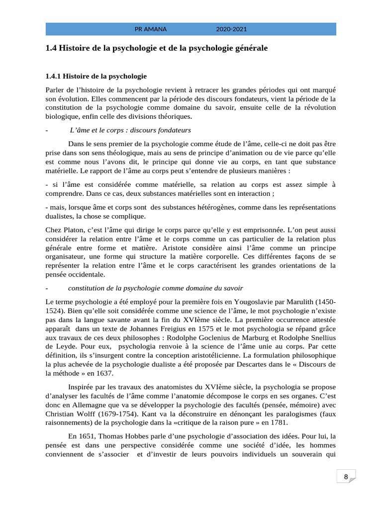 Histoire de la psychologie générale | PDF | Psychologie | Philosophie