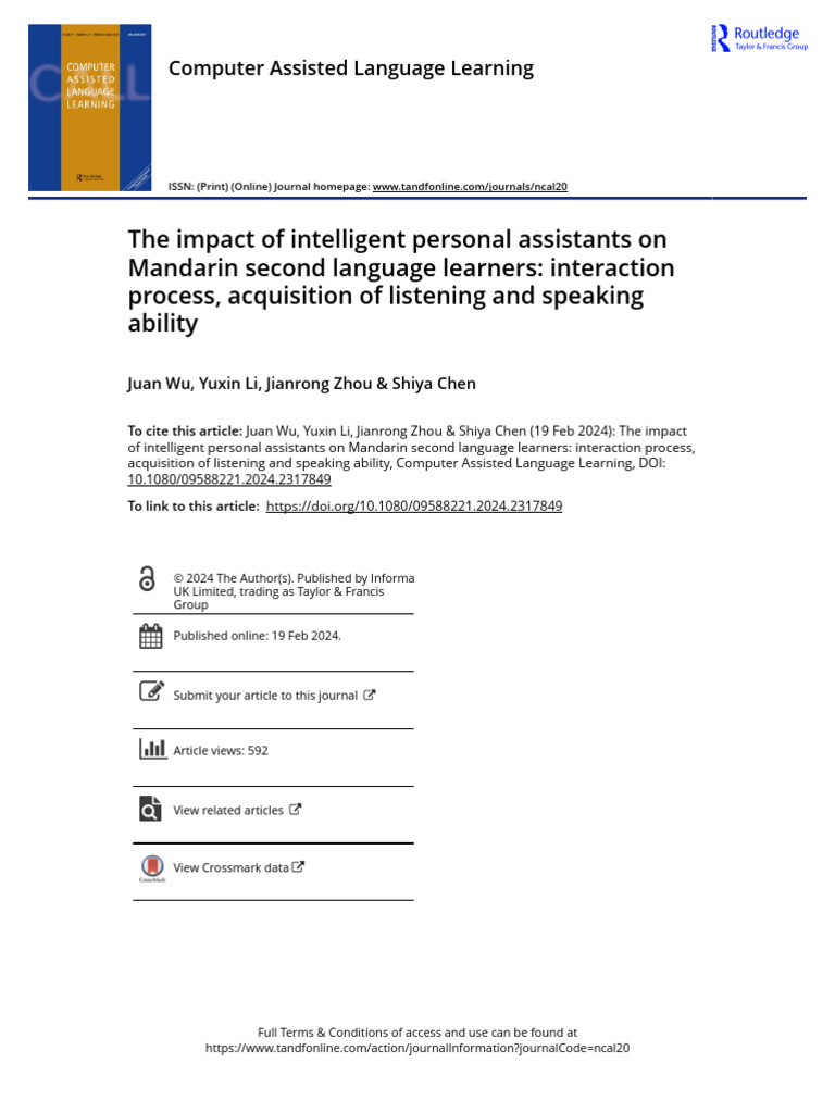 The Impact Of Intelligent Personal Assistants On Mandarin Second Language Learners Interaction