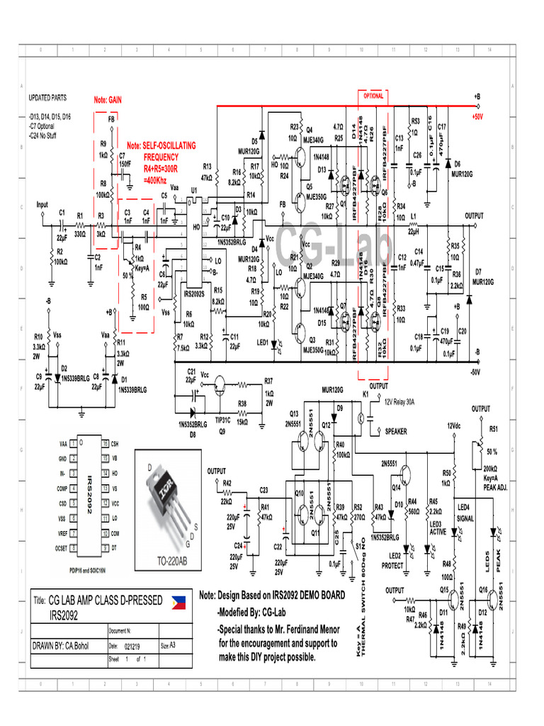 CG Lab Amp Class D Irs2092 Schematic v2 | PDF
