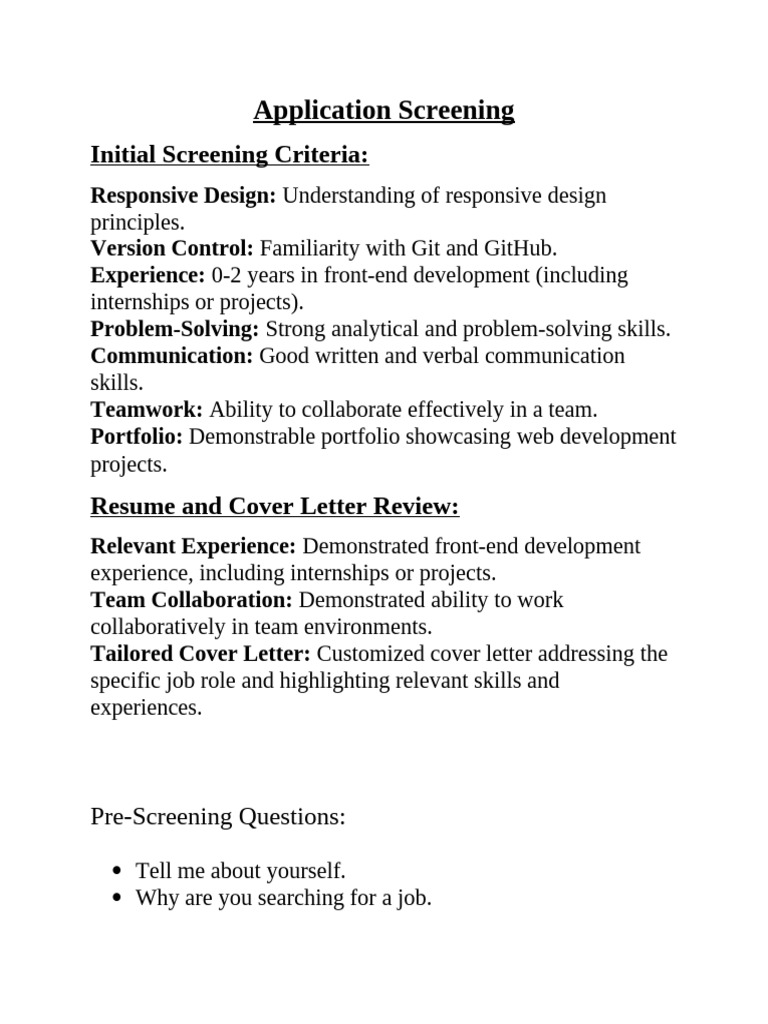 Application Screening | PDF | Responsive Web Design | Communication