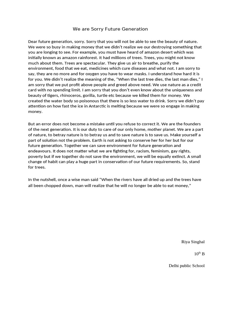 Dear Future Generation | PDF