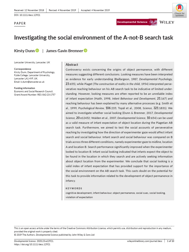Object Permanence Dunn2019 | PDF