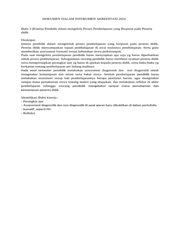 DOKUMEN DALAM INSTRUMEN AKREDITASI 2024 Butir 3 | PDF | Karier & Perkembangan