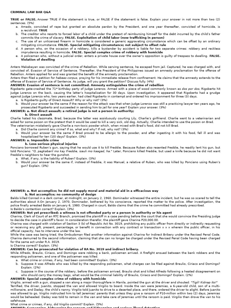 Criminal Law Bar Q | PDF