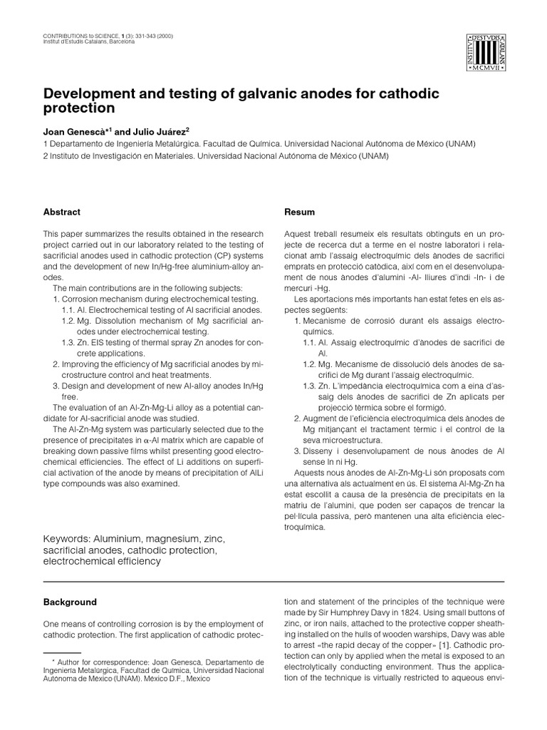 Development and Testing of Galvanic Anodes For Cathodic Protection | PDF