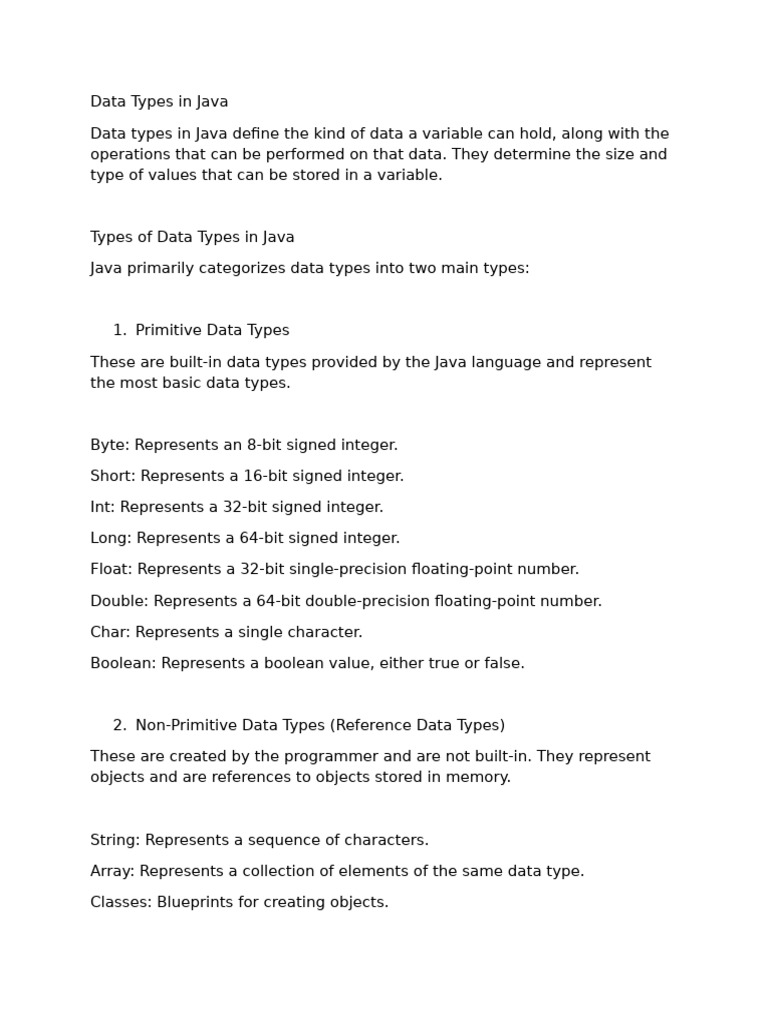 Data Types and Variables in Java | PDF