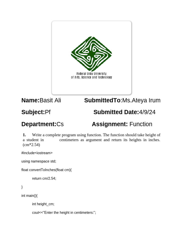 Function Assignment | PDF