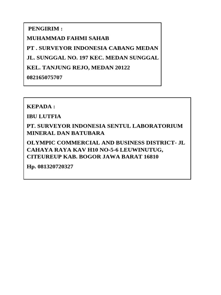 Pengirim Lab Sentul | PDF